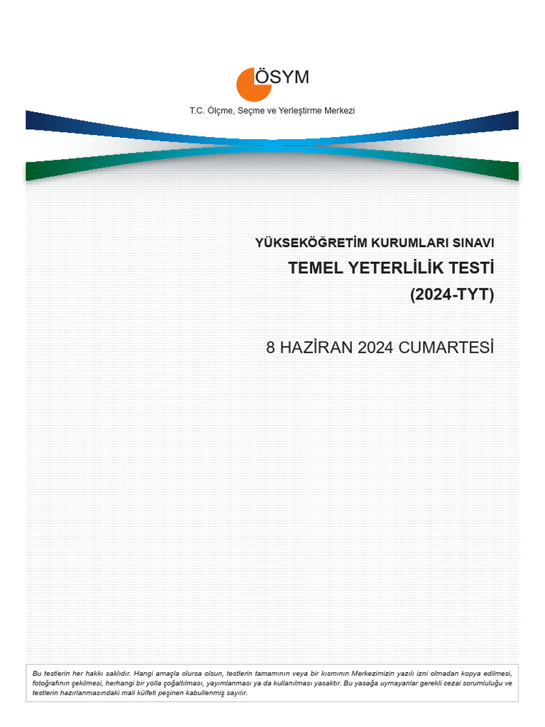 Yks Tyt 2024 Kitapcik T24kt | PDF