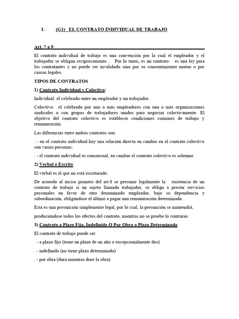 Guia Didac EL CONTRATO INDIVIDUAL DE TRABAJO | PDF | Derecho laboral | Economias