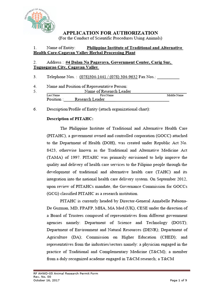 Animal Research Permit Form-Edited | PDF | Alternative Medicine ...