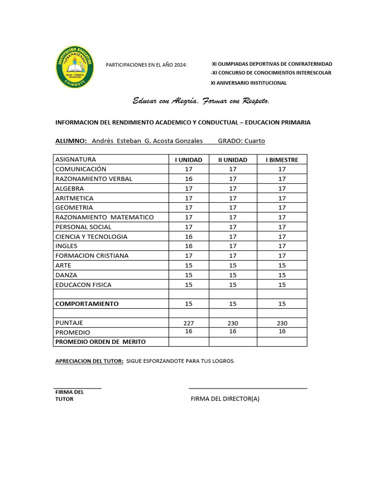 Boletas de Cuarto Grado2 | PDF | Educación primaria | Matemáticas