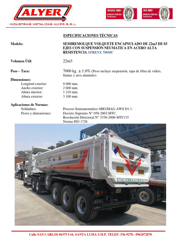 Tolva ALYER - Ficha Tecnica | PDF | Acero | Neumático
