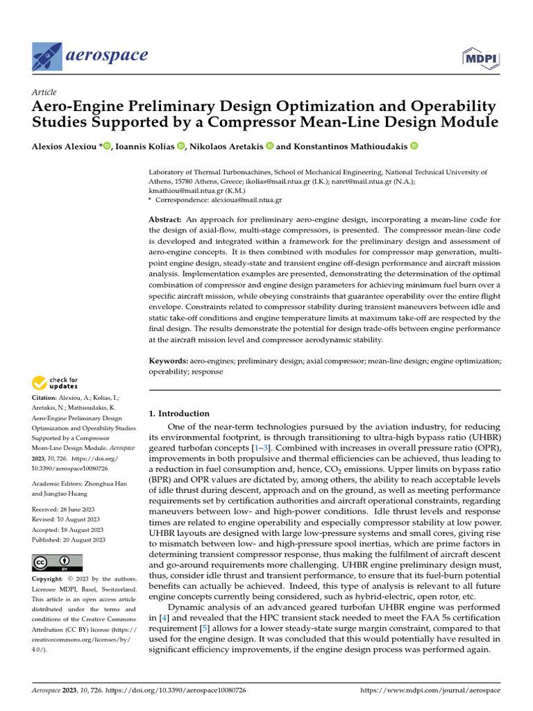 Aero Engine Preliminary Design Optimization and Operability Studies ...