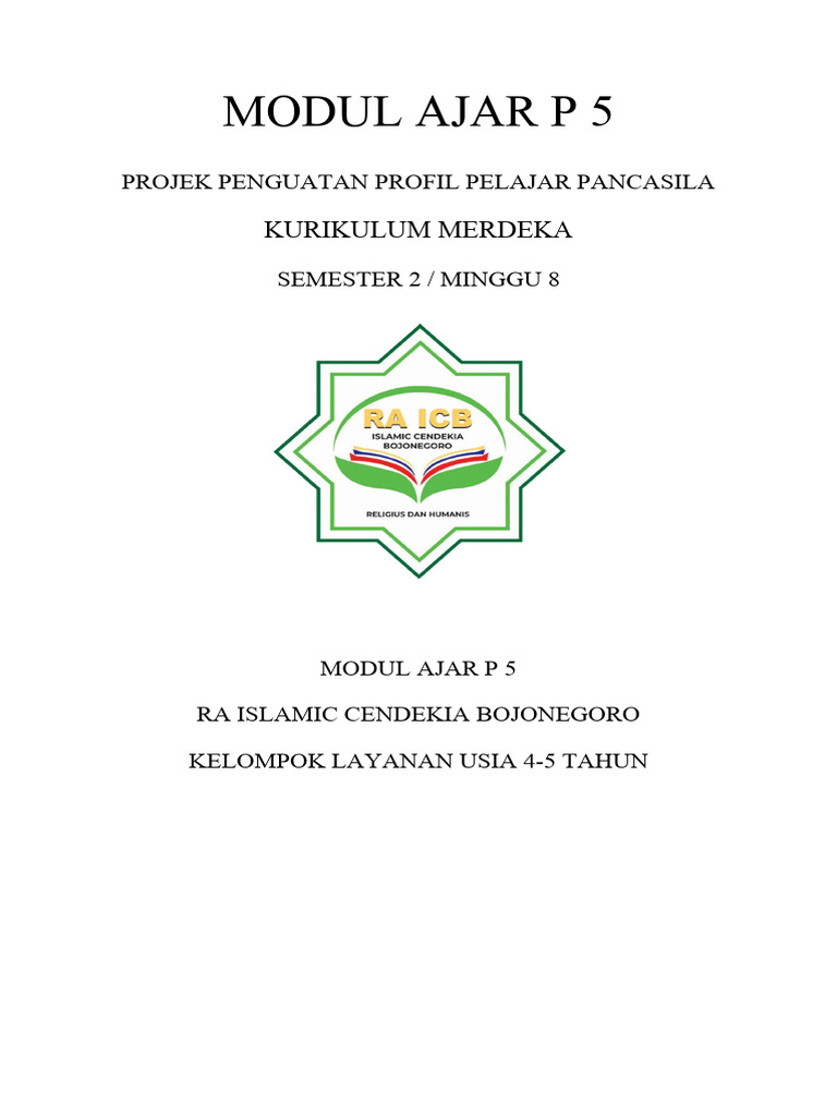 Minggu Ke 8 - Modul - Ajar - P5 RA ICB - A - 4 - 5 - Kurmer - Smt2 | PDF