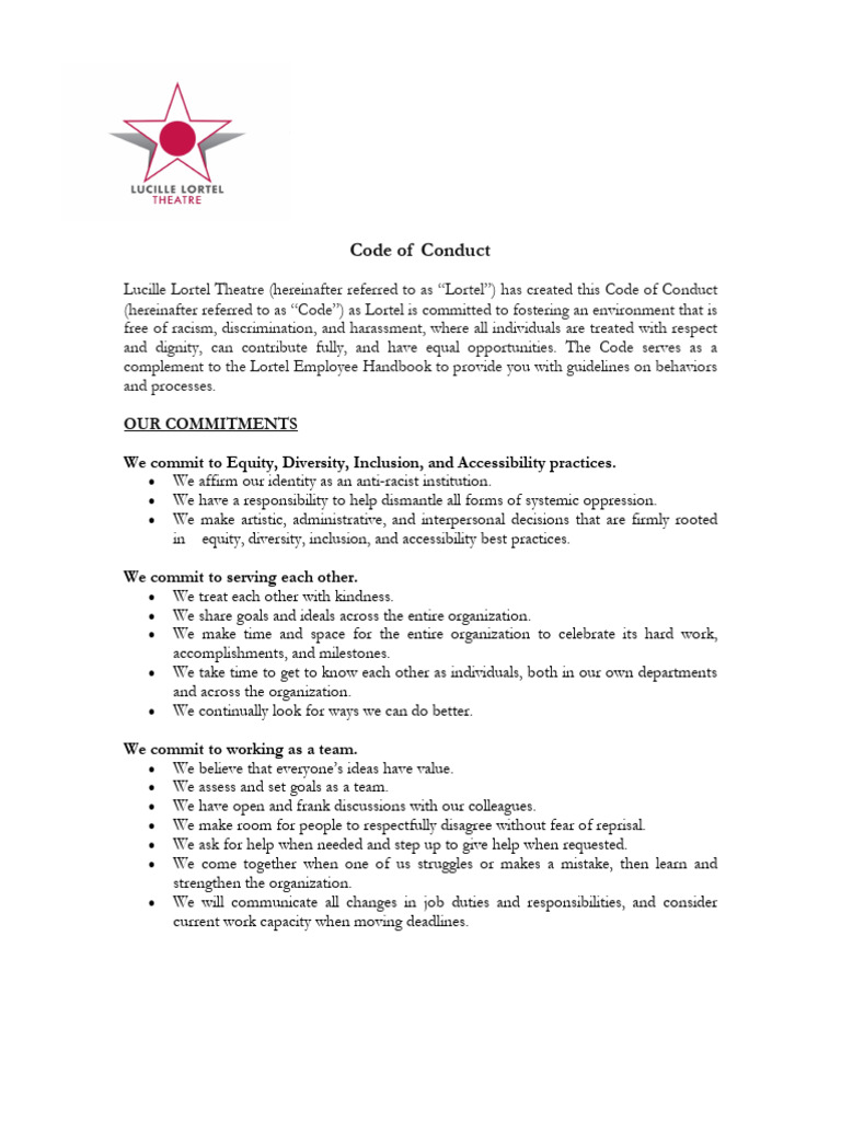 Code of Conduct - Lucille Lortel Theatre | Download Free PDF | Social ...