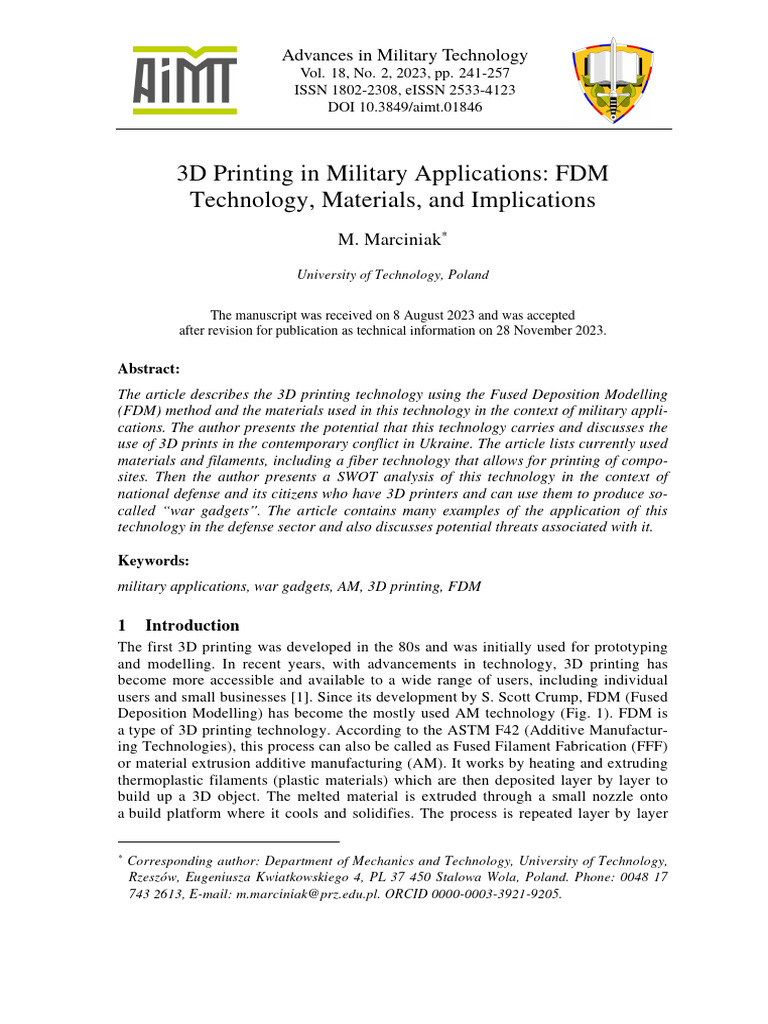 3D Printing in Military Applications: FDM Technology, Materials, and Implications | PDF | 3 D ...