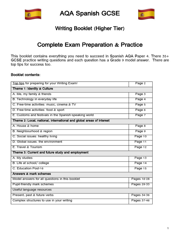AQA Spanish GCSE Writing Guide | PDF | Linguistics | Grammar