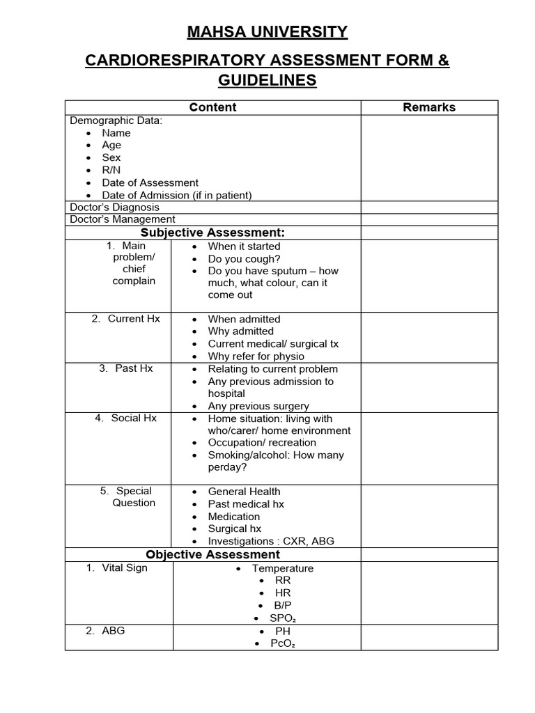 CR Assessment Form & Guidelines | Download Free PDF | Surgery | Medical ...