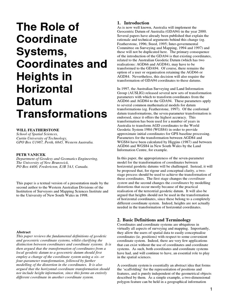 Coordinate Systems in Datum Transformations | PDF | Geodesy | Cartesian ...