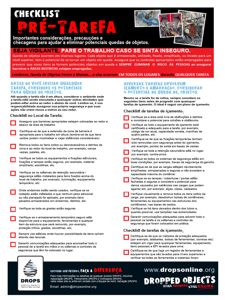 DROPS Pre Task Checklist Poster Portuguese 2022 | PDF