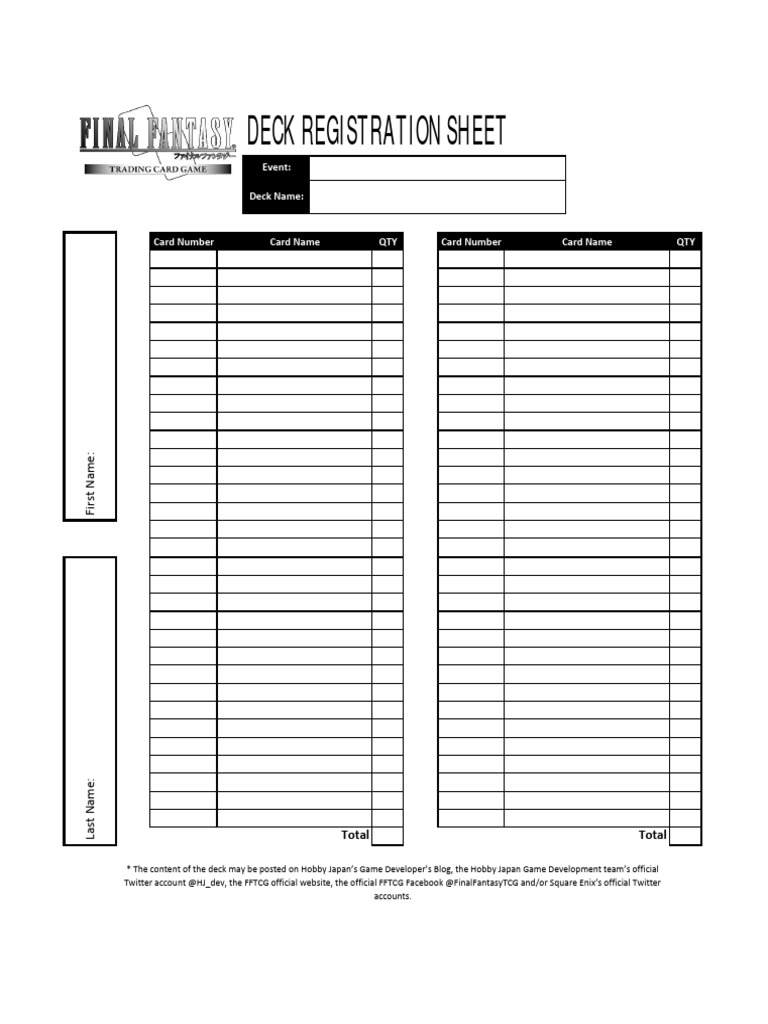 Final Fantasy TCG Deck Registration | PDF