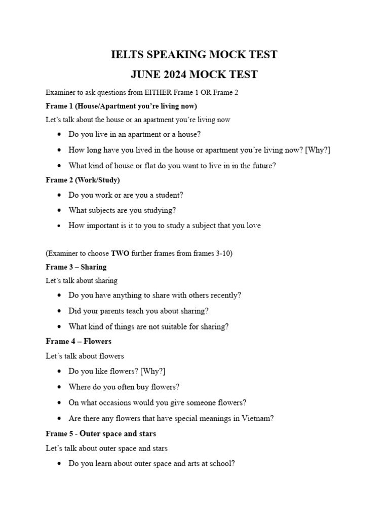 Ielts Speaking Mock Test June 2024 Pdf International English