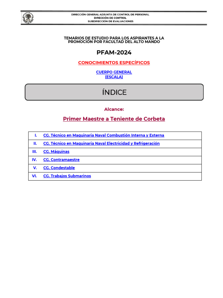 PFAM-2024: Primer Maestre A Teniente de Corbeta | PDF | Motor diesel ...