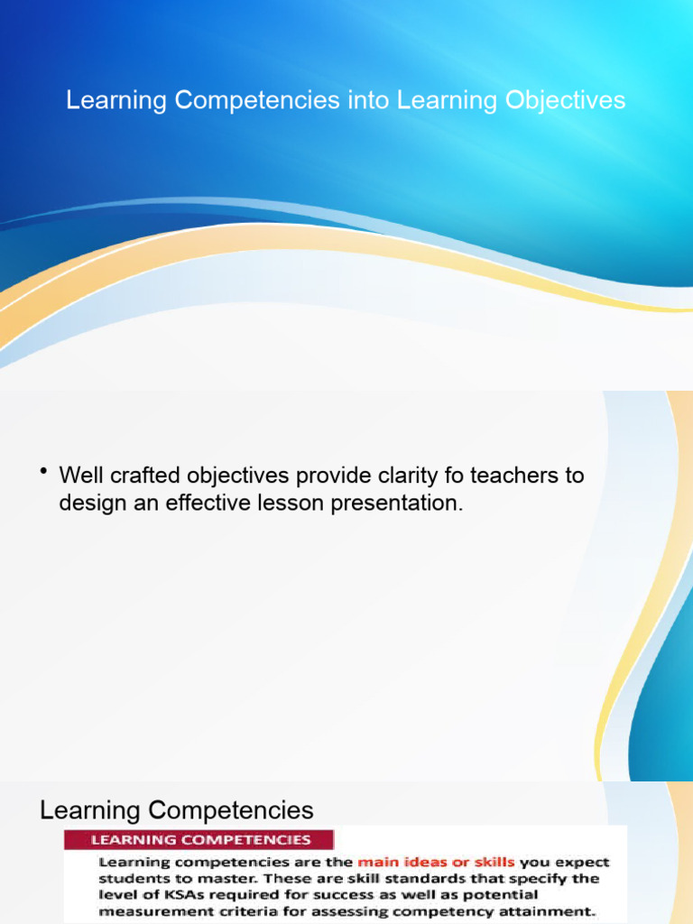 Learning Competencies Into Learning Objectives - PPTX FS2 | PDF ...