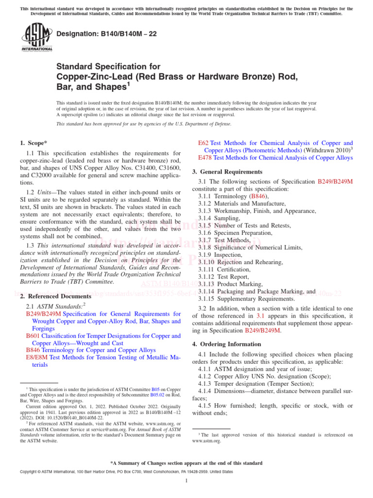 Astm B140 B140M 22 | PDF | Strength Of Materials | Brass