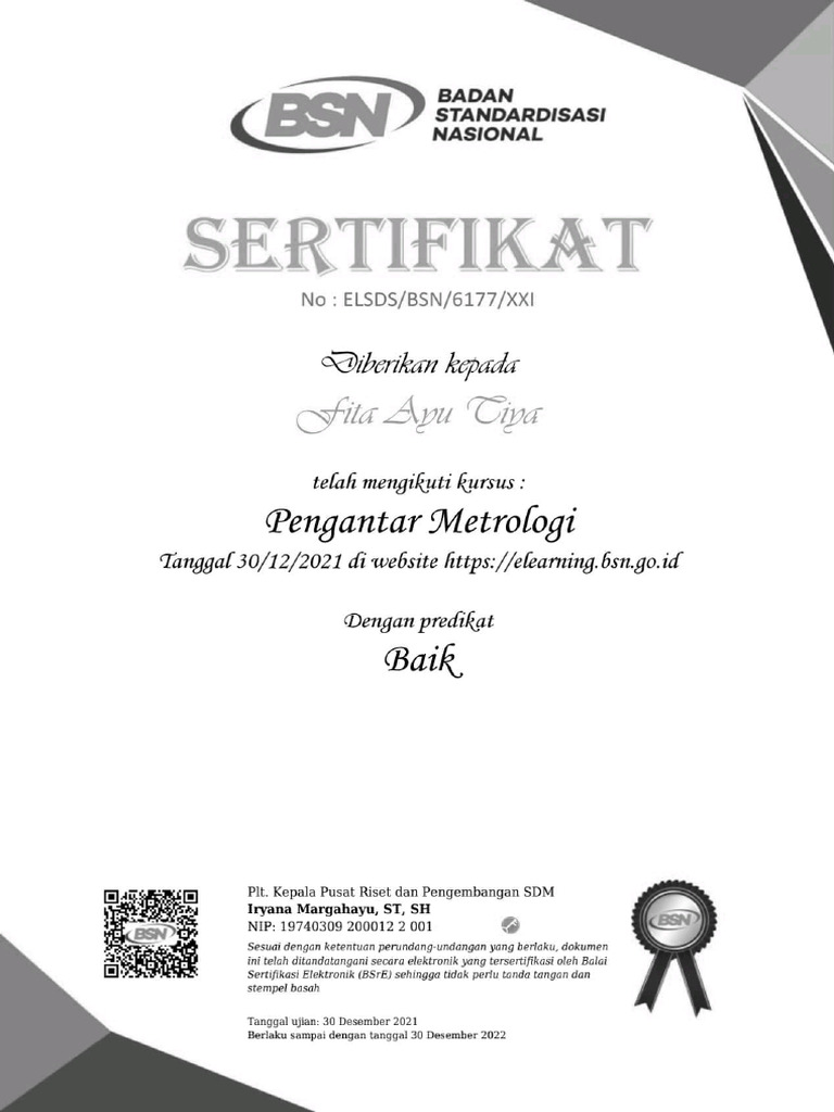 Sertifikat BSN | PDF