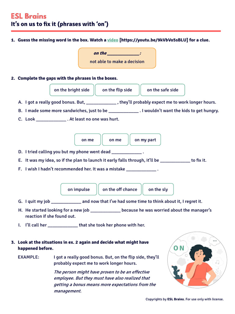 ESL Brains Its On Us To Fix It Phrases With On SV 1387 | PDF
