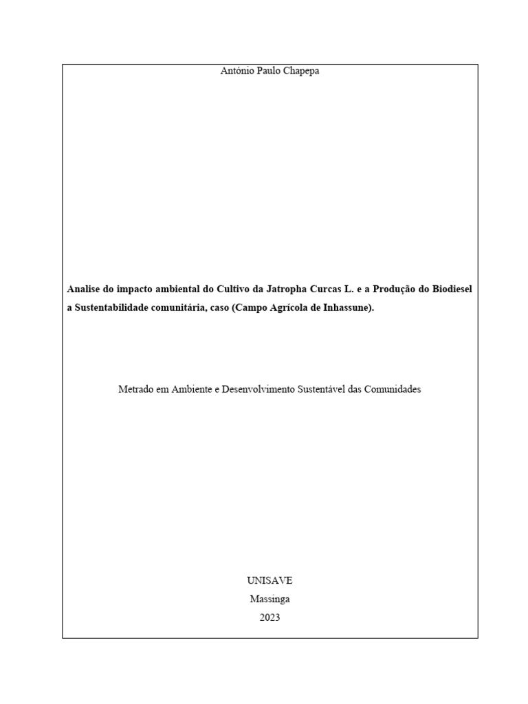 Analise Do Impacto Da Cultivo Da Jatropha | PDF | Biodiesel | Agricultura
