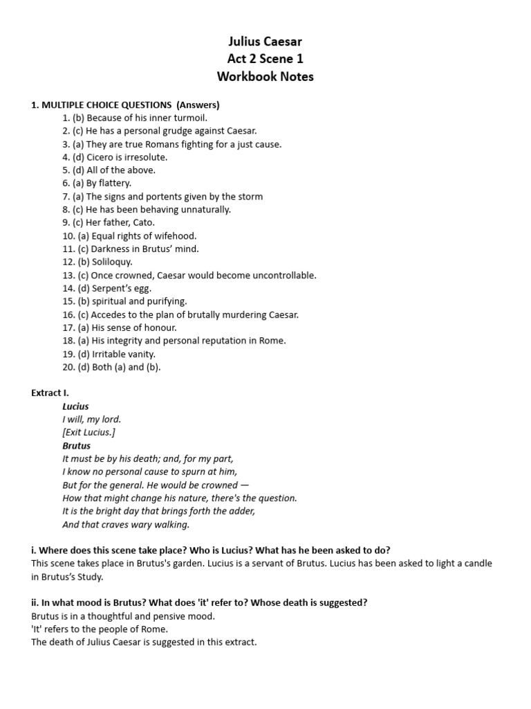 Share Julius Caesar Act 2 Scene 1 Workbook Notes | PDF | Mark Antony ...