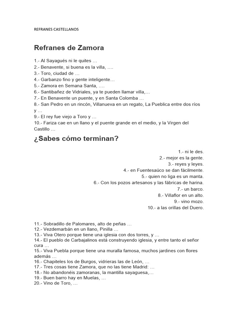 REFRANES Zamoranos | PDF