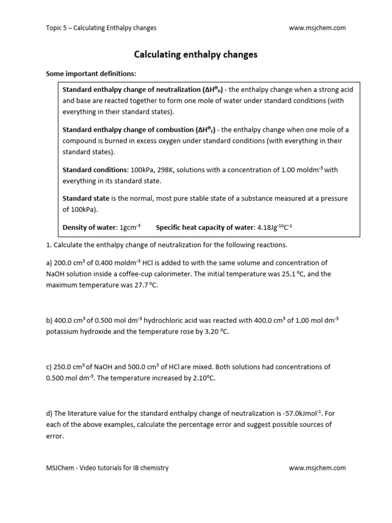 Topic_5__Calculating_enthalpy_changes | PDF | Enthalpy | Sodium Hydroxide