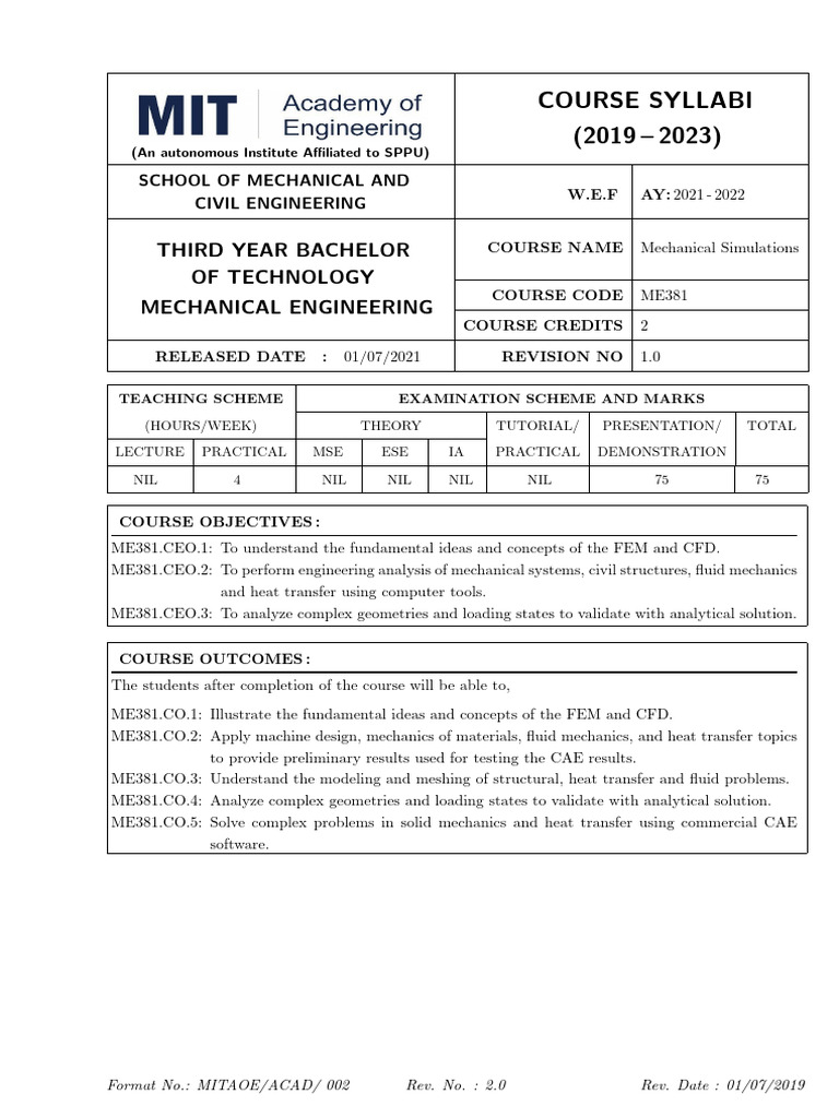 ME381 Mechanical Simulation | PDF | Computational Fluid Dynamics | Mechanical Engineering