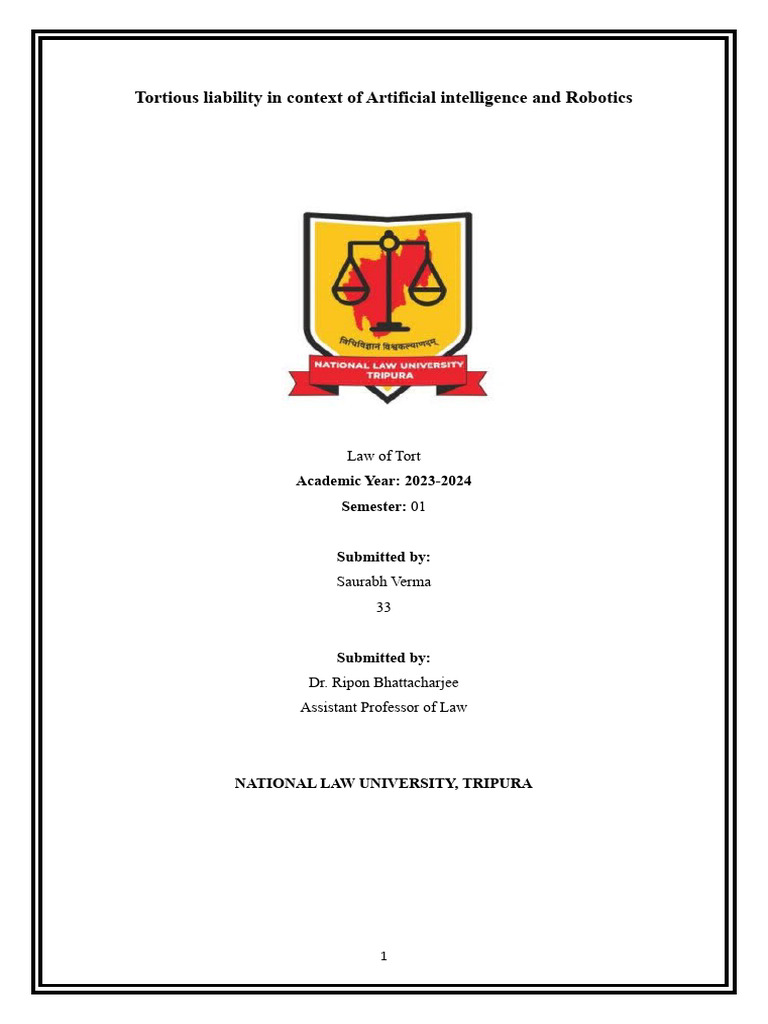 Tortious Liability in AI and Robotics | PDF | Tort | Artificial ...
