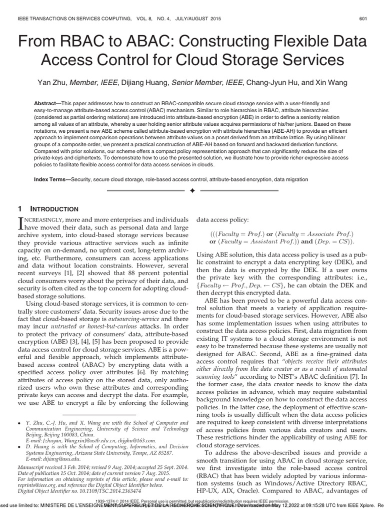 From RBAC To ABAC Constructing Flexible Data Access Control For Cloud Storage Services | PDF ...