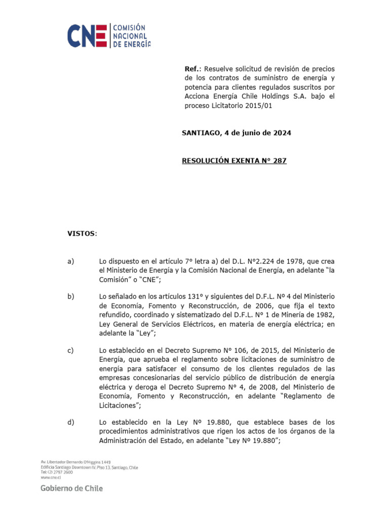 CNE - Rechaza Solicitud de Revisión de Precios de Acciona 04-06-2024 | PDF | Precios | Mercado ...