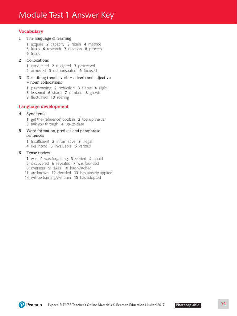 CB 7.5 Module Test 1 Answer Key | PDF