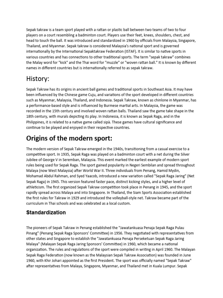 Overview of Sepak Takraw Sport | PDF | Sports | Traditional Sports