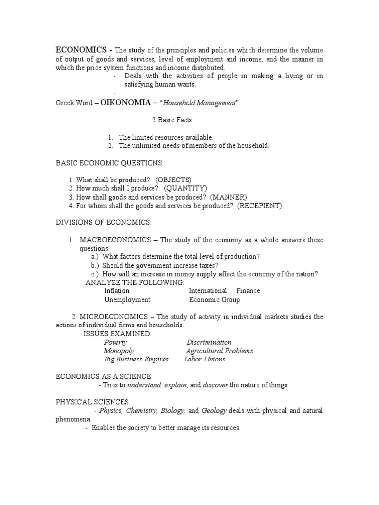 1st Gradin Notes in ECONOMICS | PDF | Factors Of Production | Economics