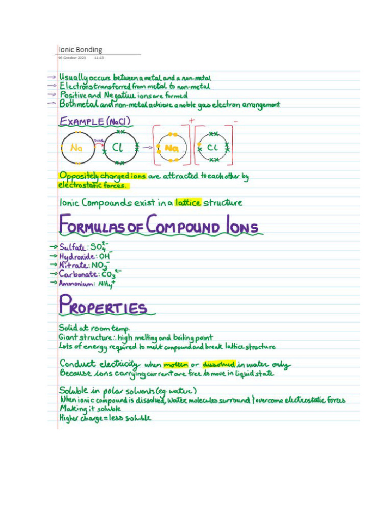 Ionic Bonding Notes | PDF