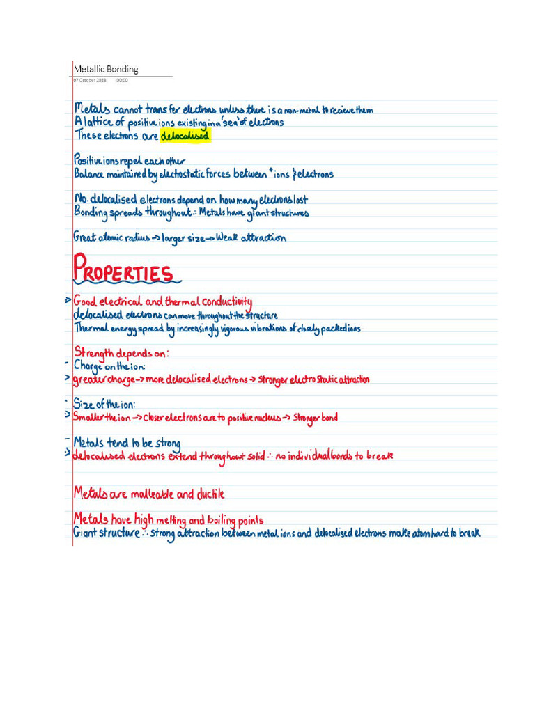 Metallic Bonding Notes | PDF