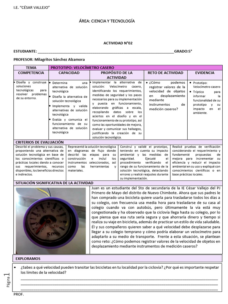 5°Sec - UNIDAD 2 - ACTIVIDAD 2 (CyT Diseña 2024) - Prototipo velocímetro casero | Descargar ...
