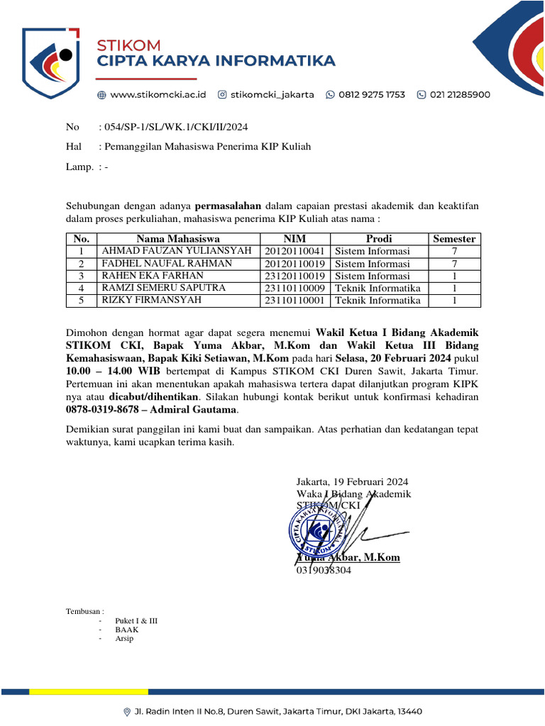 Surat Pemanggilan Mahasiswa | PDF