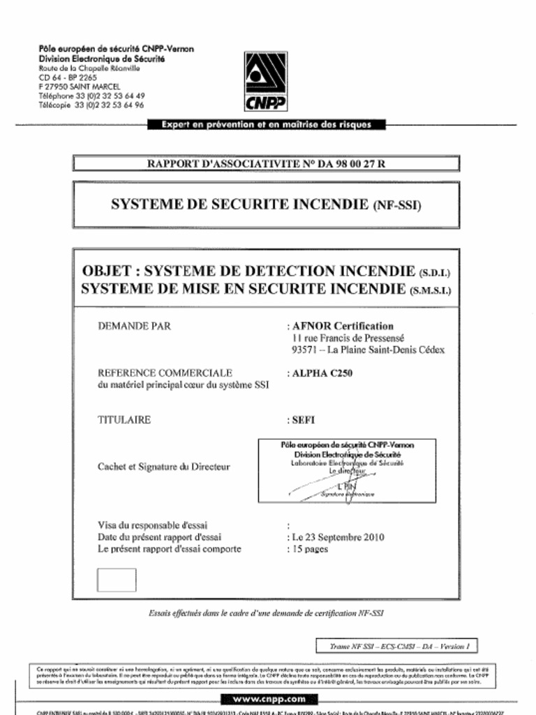 Rapport D'associativité Et Certificat NF Alpha C 250 | PDF