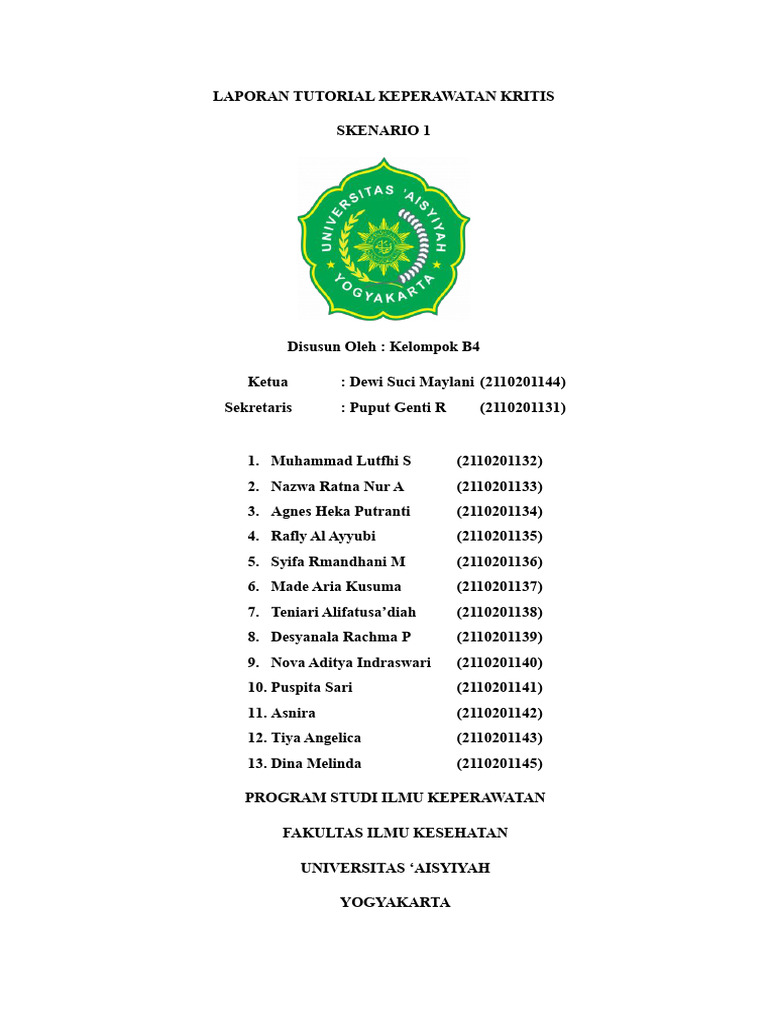 b4 - Skenario 1 - Laporan Tutorial Keperawatan Kritis | PDF | Sains & Matematika