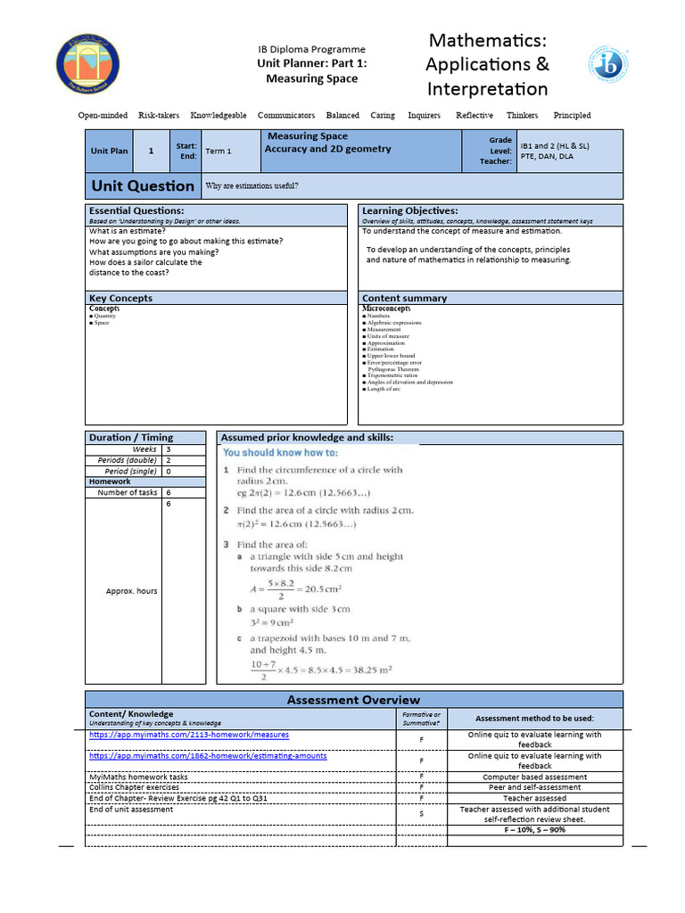 IB SL AI Unit 01 Measuring Space | PDF | Educational Assessment | Mathematics