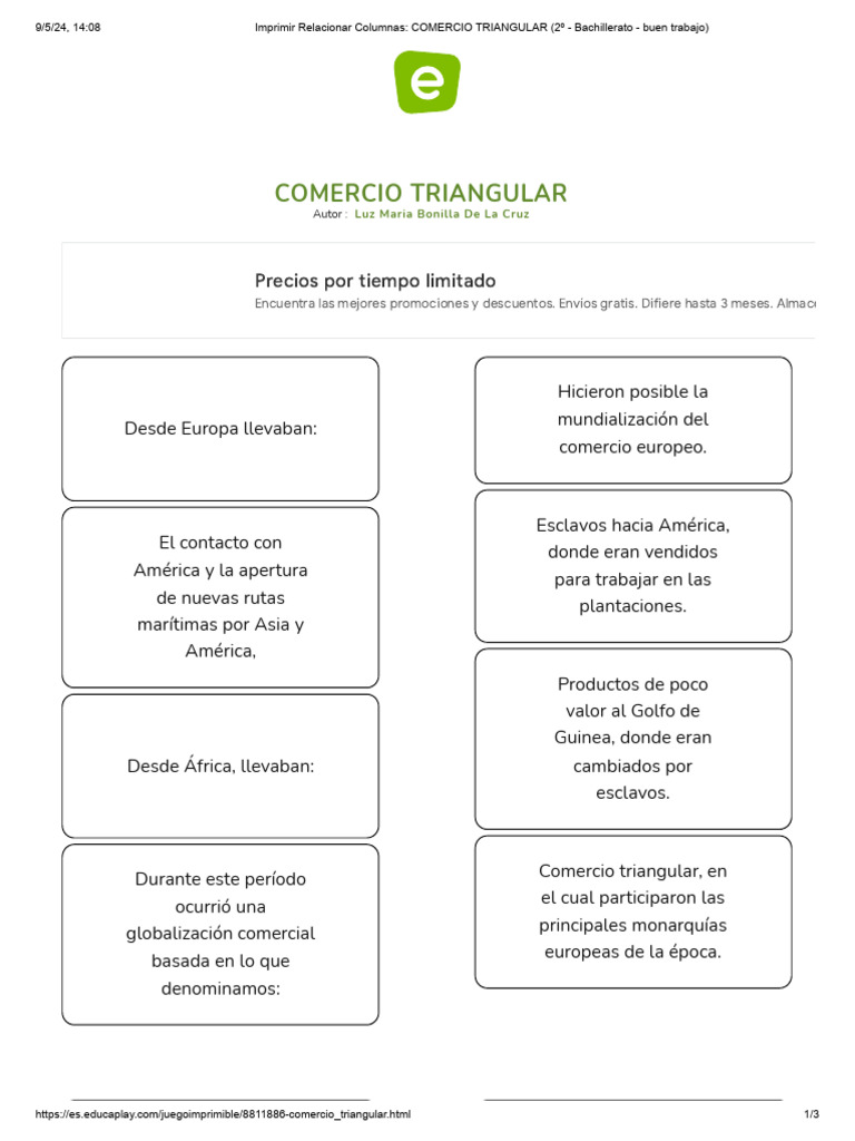 Imprimir Relacionar Columnas - COMERCIO TRIANGULAR (2º - Bachillerato ...