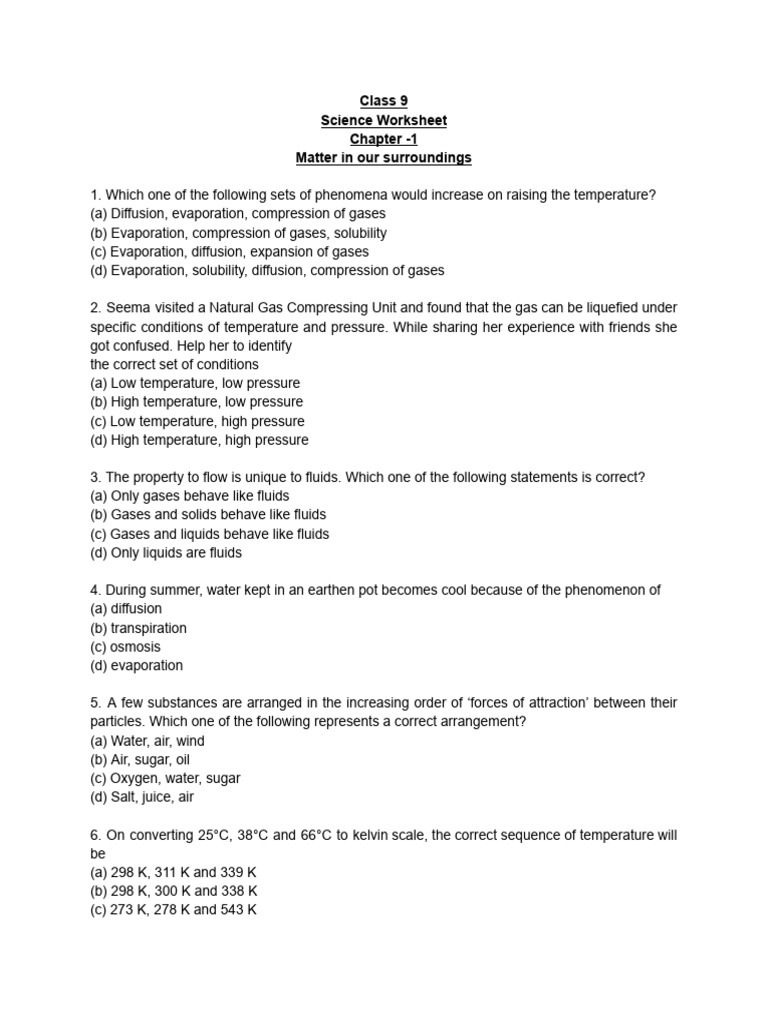 Class 9th (Assignment 1) | PDF | Gases | Liquids