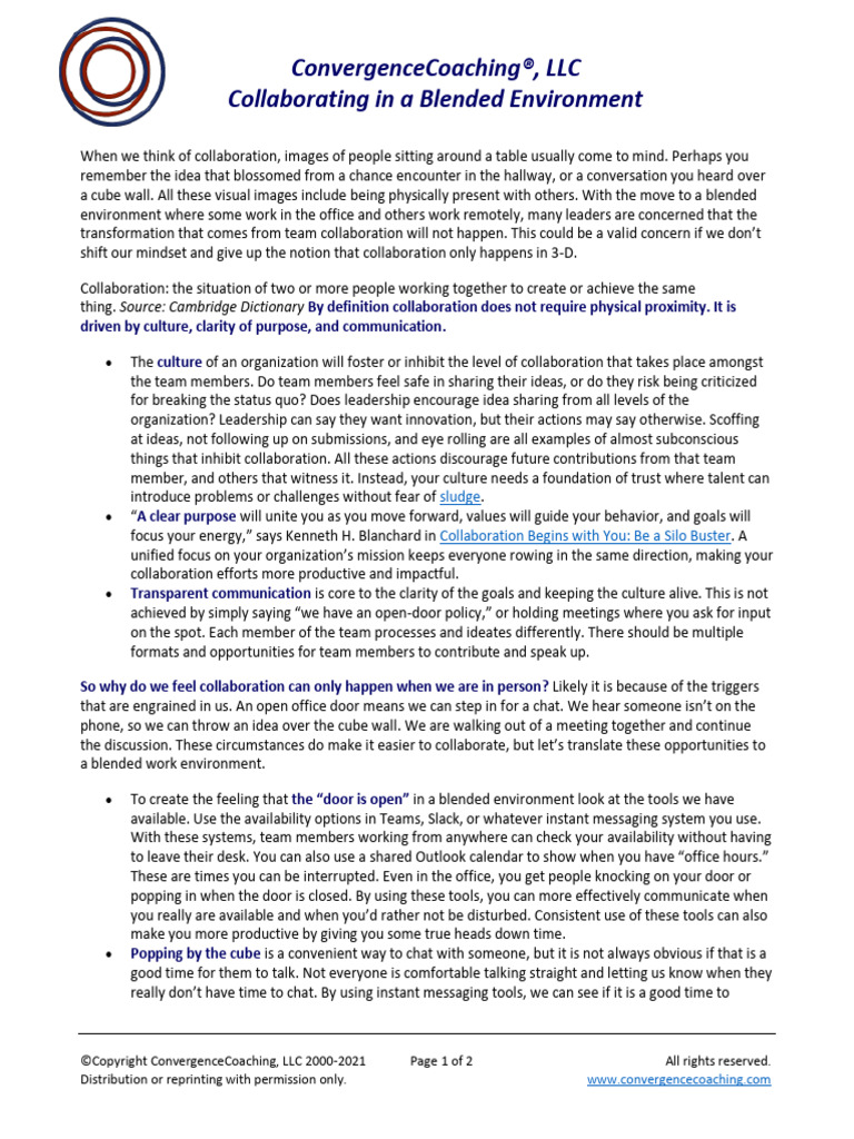 Collaborating in A Blended Environment Article | PDF | Leadership | Communication