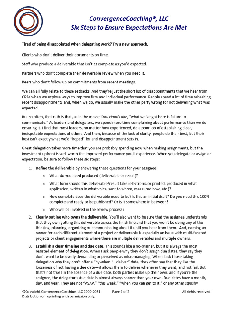 Six Steps To Ensure Expectations Are Met Article | PDF | Assignment (Law)