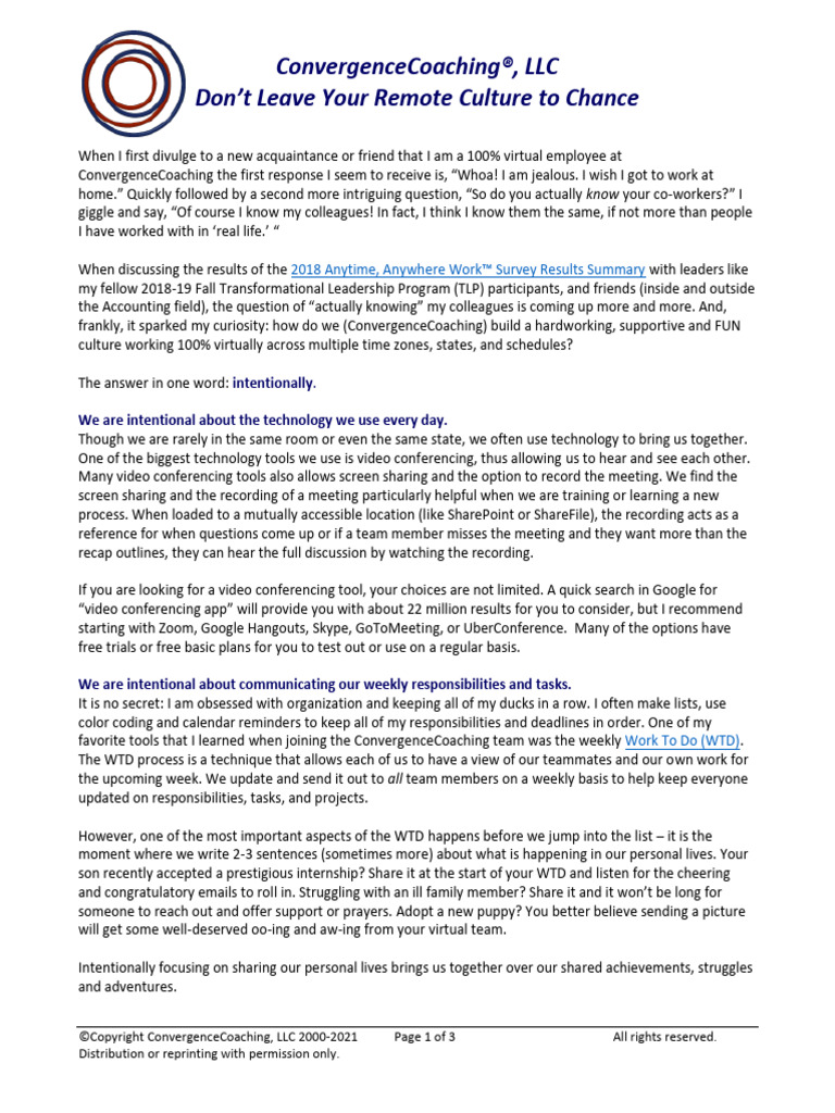 Don't Leave Your Remote Culture To Chance Article | PDF