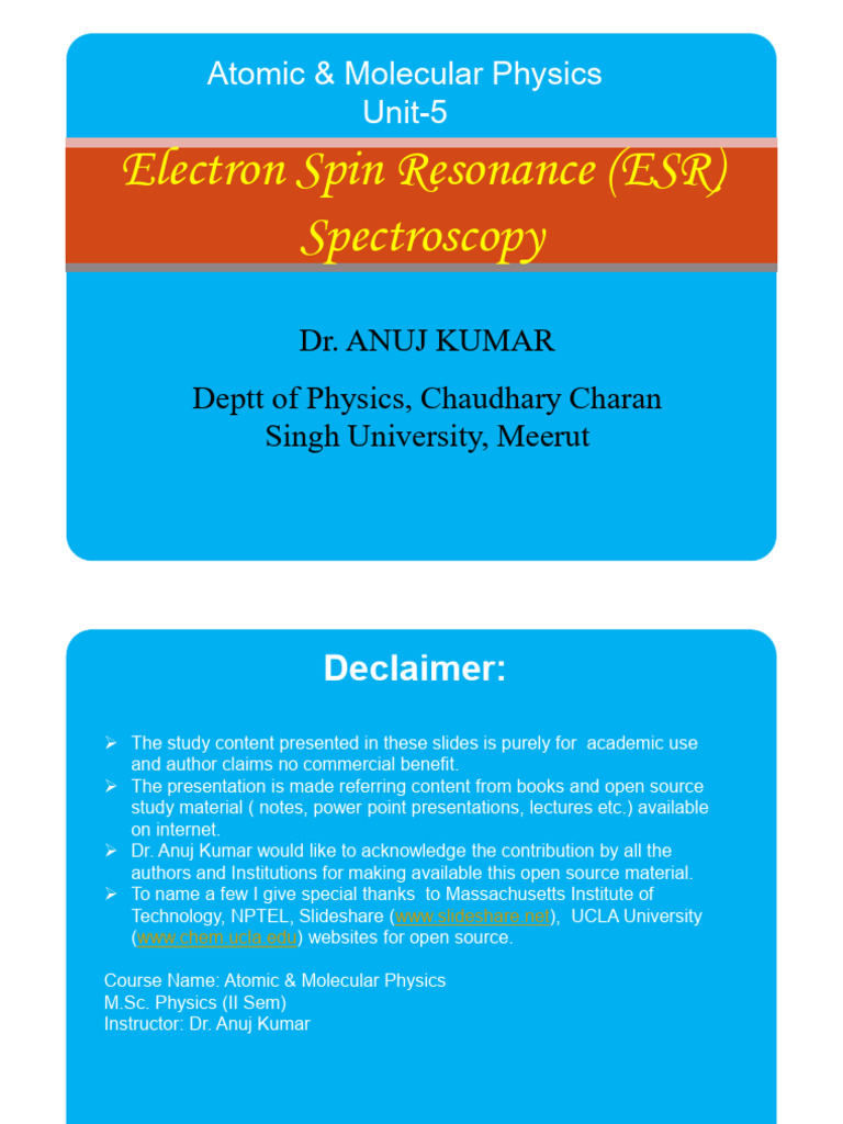 ESR Spectros | PDF | Electron Paramagnetic Resonance | Nuclear Magnetic Resonance