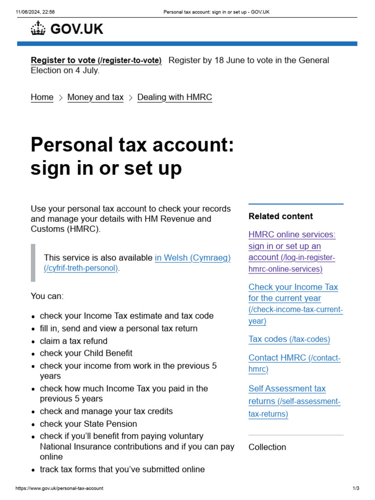 Personal Tax Account - Sign in or Set Up - GOV - UK | PDF | Income Tax ...