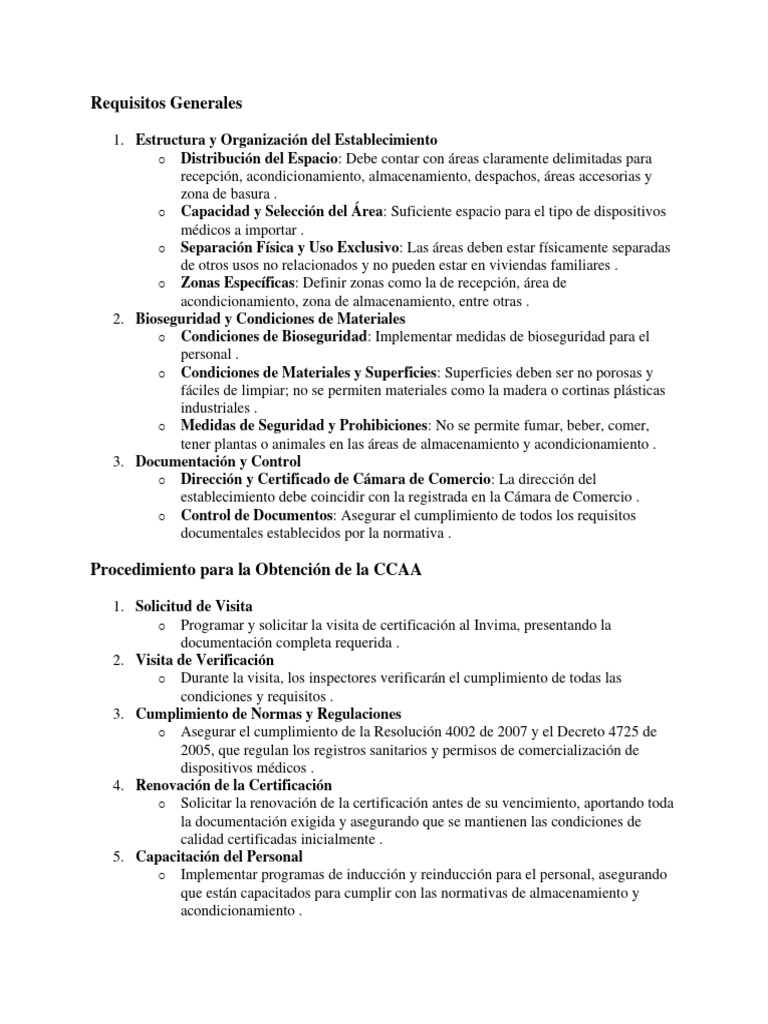 Requisitos Generales y Procedimiento para Obtener CCAA | PDF | Dispositivo médico