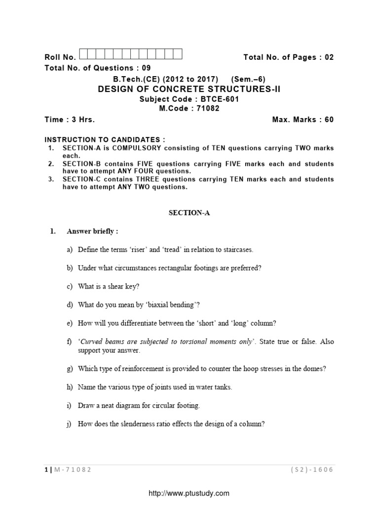 Btech Ce 6 Sem Design of Concrete Structures 2 71082 Nov 2019 ... Btech Ce 6 Sem Design of Concrete Structures 2 71082 Nov 2019 ...