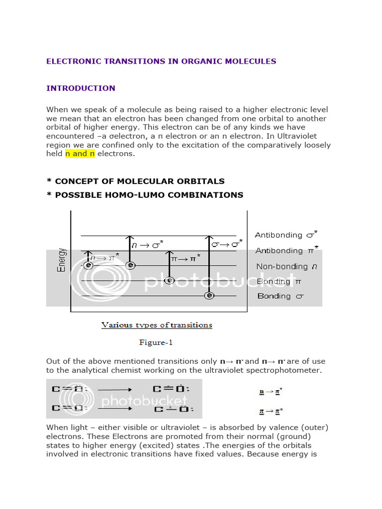 Electronic Transitions in Organic Molecules | PDF | Molecular Orbital ...