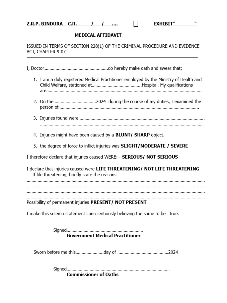 Blank Medical Affidavit | PDF | Law | History