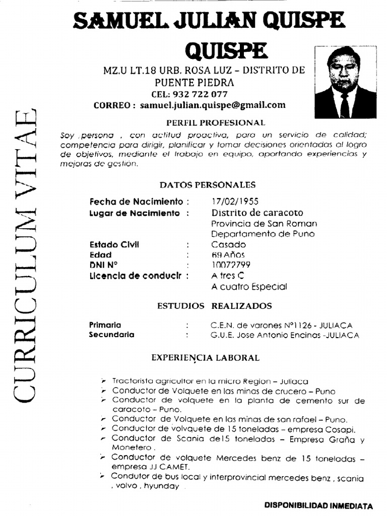 CV SAMUEL JULIAN QUISPE QUISPE | PDF